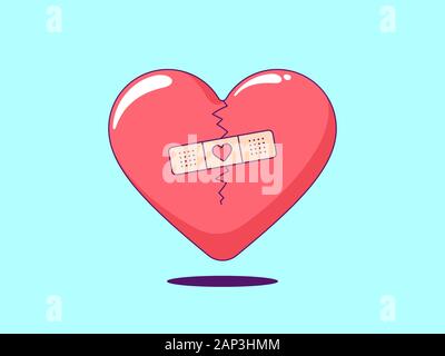 Cracked heart with patch on the crack. Broken heart repair and restore ...