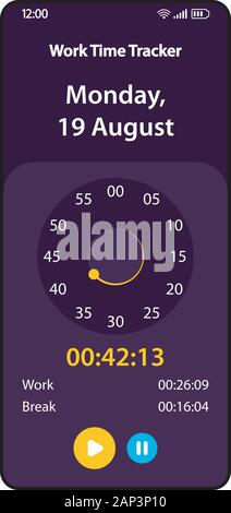 Personal time tracking app smartphone interface vector template. Mobile page design layout. Time ...