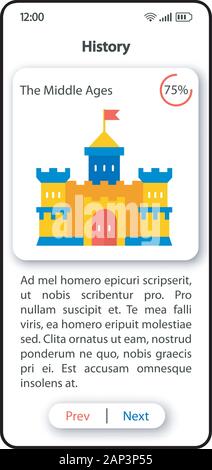 History knowledge smartphone interface vector template. Mobile app page ...