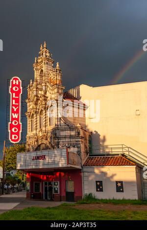 The Facade of the Hollywood Theater in Portland, Oregon, is set against ...