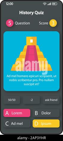 Online quiz game smartphone interface vector template. Mobile trivia ...