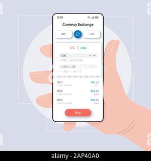 Currency converter app smartphone interface vector template. Mobile ...