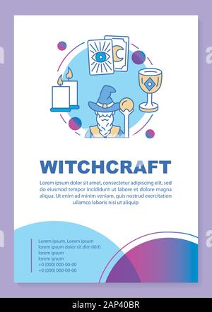 Witchcraft brochure template layout. Alchemy and occultism yellow flyer ...