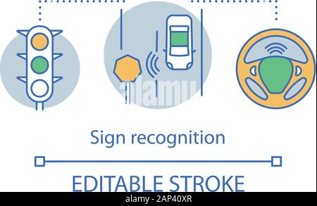 Sign recognition concept icon. Traffic signs detection. Smart car on ...