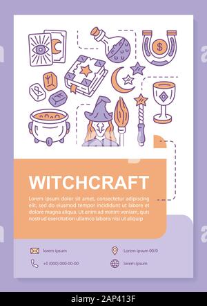 Witchcraft brochure template layout. Alchemy and occultism yellow flyer ...
