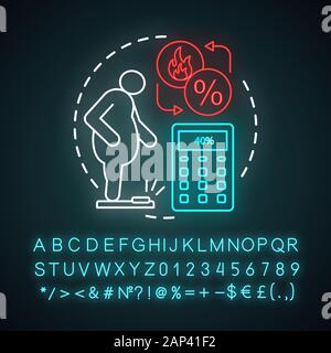 Body fat percentage check concept icon. Obese patient on scales idea ...