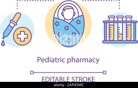 Pediatric pharmacy concept icon. Children medication idea thin line ...