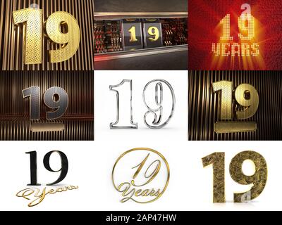 Set of nineteen year birthday. Number 19 graphic design element ...
