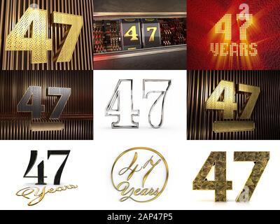 3d illustration, 47 anniversary. golden numbers on a festive background ...