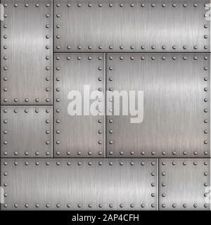 Seamless steampunk steel metal wall plate with rivets normal map background texture. Scifi ...
