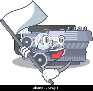 Funny combustion engine cartoon character design style with board Stock ...