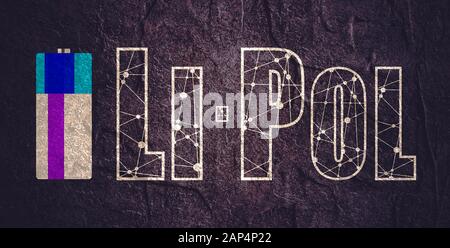 Illustration of cylinder battery. Lithium text textured by lines and ...