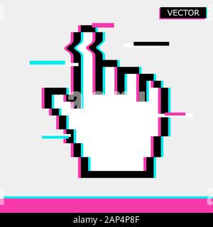 Pixel glitch mouse hand and arrow cursor icon sign set flat style ...