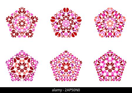 Flower pentagon logo template set - abstract pentagonal geometrical ...