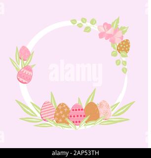 Colorful easter eggs with floral and striped ornaments and green leaves ...