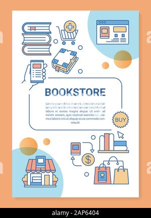 Bookshop poster template layout. Virtual library. Online book shopping ...