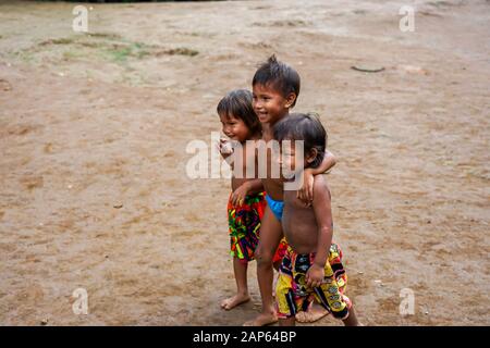 Native Embera Children playing at the Embera Puru Village in Panama ...