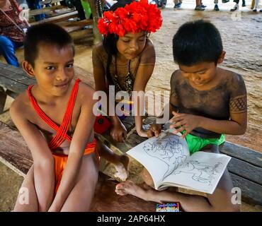 Native Embera Children playing at the Embera Puru Village in Panama ...