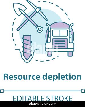 Resource depletion concept icon. Mining for fossil fuels and minerals. Energy carriers. Oil rig ...