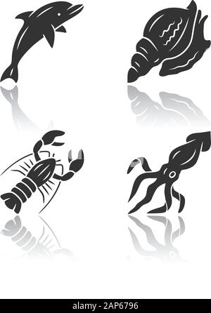 Dolphin glyph icon. Undersea world. Intelligent water creature ...
