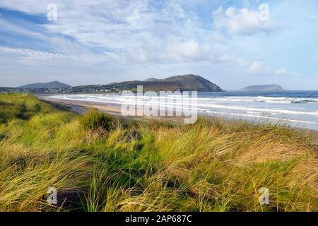 Pollan Bay, Donegal, Ireland. Two mile long sand beach strand and dunes ...