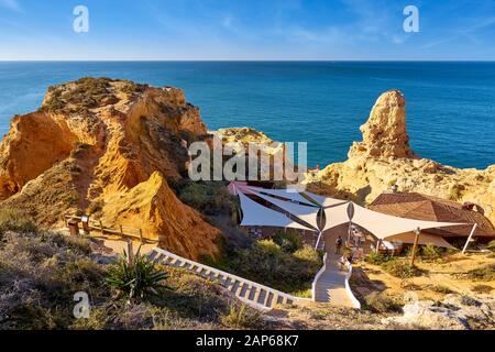 Natural rocks at Algar Seco in Carvoeiro Algarve Portugal at sunset ...