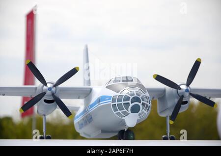 Toy model of ukrainian military aircraft transporter close up ...
