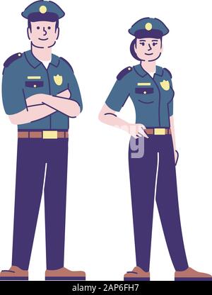 Cartoon policewoman and policeman characters in police uniform vector ...
