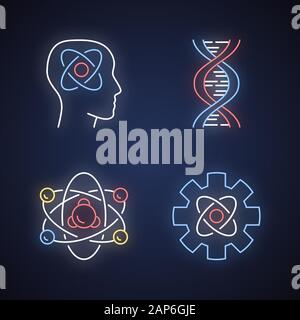 Physics branches color icons set. Neurophysics, biophysics, engineering ...