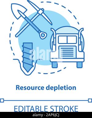 Resource depletion concept icon. Mining for fossil fuels and minerals ...