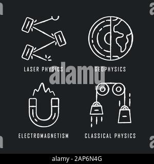 Physics branches linear icons set. Physical processes and phenomenons ...