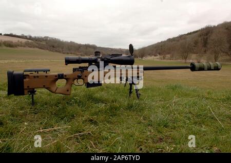 British Infantryman with a long range sniper rifle L115A3 which has a ...