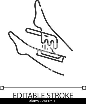 Leg waxing linear icon. Shin hair removal procedure final step. Depilation with natural soft wax ...