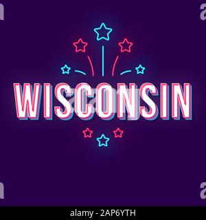 Wisconsin vintage 3d vector lettering. Retro bold font, typeface. Pop ...