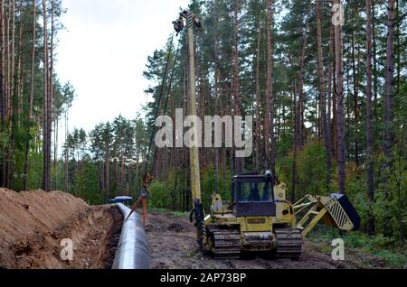 Pipelayer with side boom Installation of gas and crude oil pipes in ...