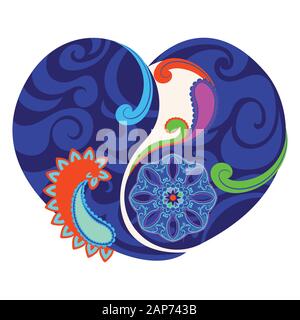 Decorative retro paisley heart pattern design illustration Stock Vector ...