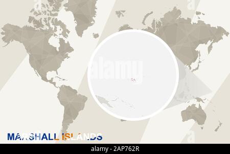 World map with magnified Marshall Islands. Marshall Islands flag and map Stock Vector Image ...