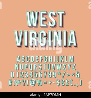 West Virginia vintage 3d vector lettering. Retro bold font, typeface ...