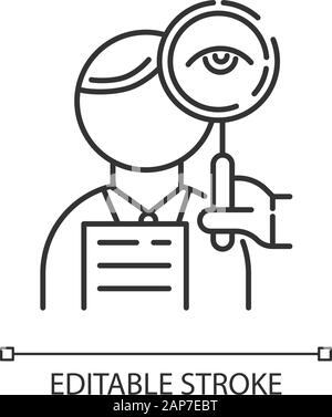 Professional proofreading service linear icon. Text editing, mistake correction. Document ...