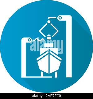 Shipbuilding industry glyph icon. Boat mechanical maintenance. Ship ...