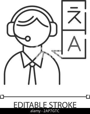 Language translation services linear icon. Interpretation agency ...