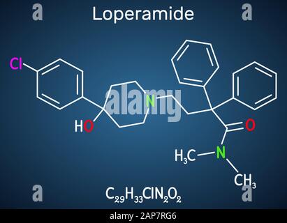 Loperamide, long-acting synthetic antidiarrheal molecule. Structural ...