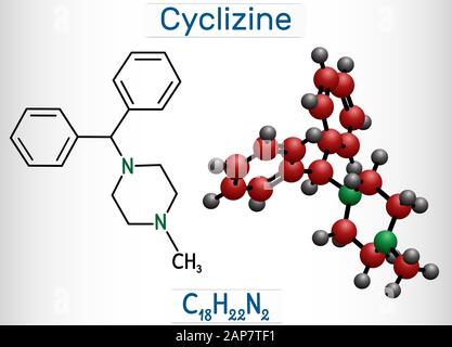Cyclizine molecule. It is histamine H1 antagonist, is used to treat or ...