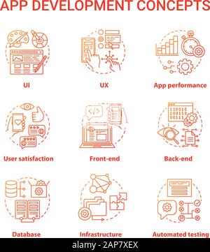 Back-end development line icons collection. Server, Database, API, Framework, Code, Middleware ...