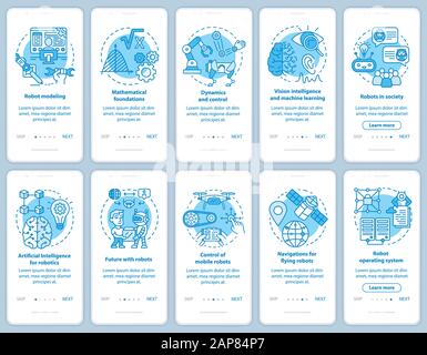 Robotics courses onboarding mobile app page screen vector template set ...