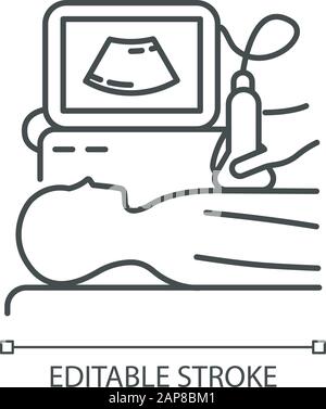 Ultrasound diagnostics line icon. Ultrasound procedure, device symbol ...