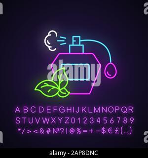 Neon perfume bottle, glowing icon. Vector illustration of perfume ...