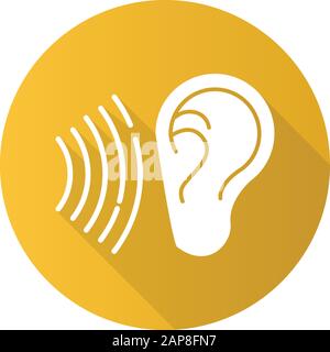 Sound signal glyph icon. Audible soundwave. Listening ear. Loud noise ...