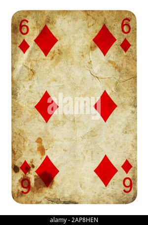 Six of Diamond Vintage playing card - isolated on white (clipping path ...