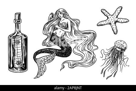 Medusa. Gorgon jellyfish sketch vector illustration. Greek mythology ...
